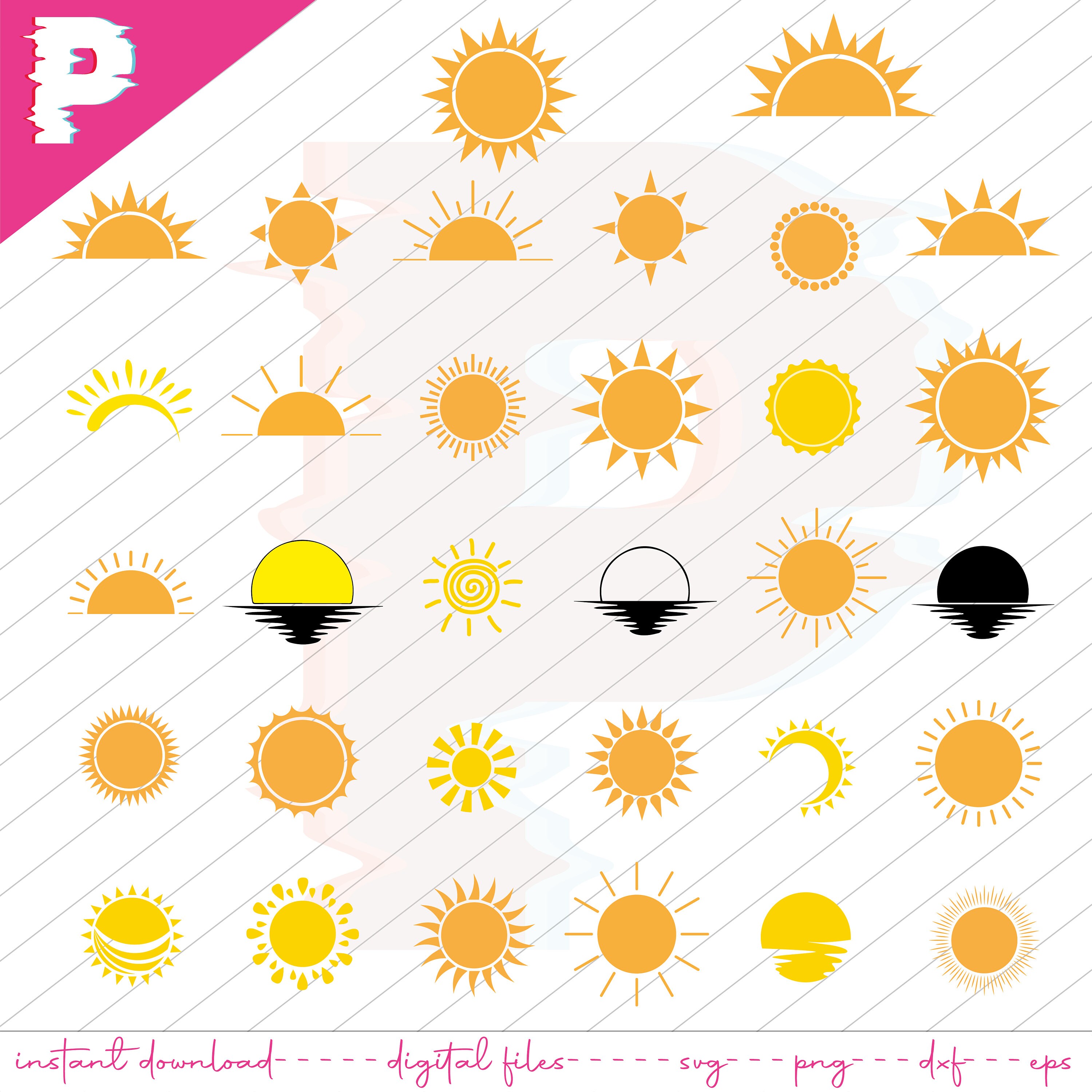 Sun SVG Files for Cricut, Sun SVG Bundle, Sun Png Dxf Pdf, Sun Clipart ...