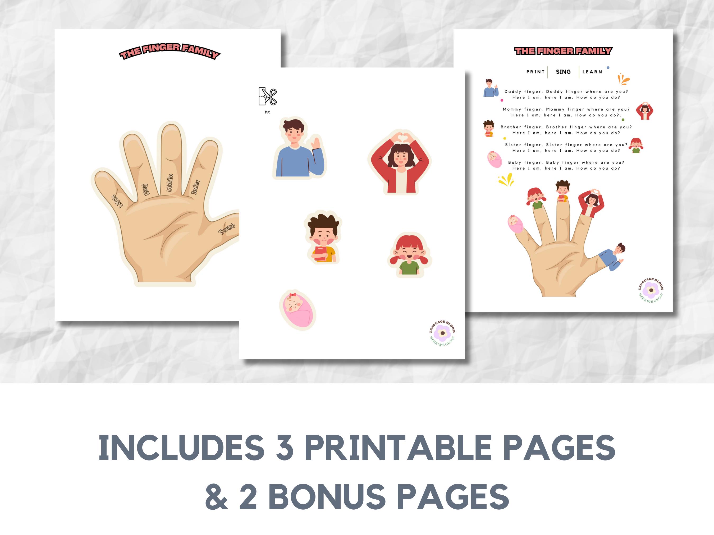 The Finger Family Printable Activity. Digital Product. Nursery Rhyme ...