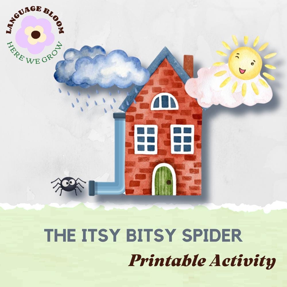 The Itsy Bitsy Spider Printable Activity. Nursery Rhyme. Speech ...
