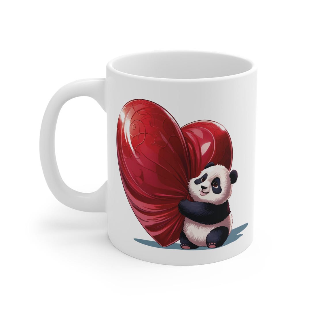 Panda Balloon Heart Graphic Mug, Cute Panda Heart Mug, Coffee Mug for ...
