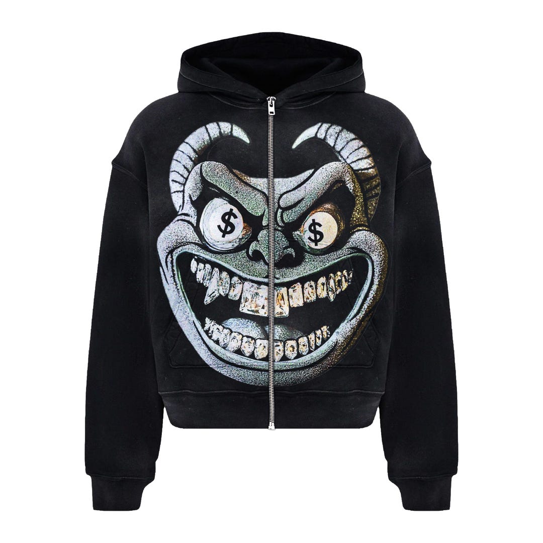Graphic Zip up Hoodie - Devil Money Face - Black - Etsy