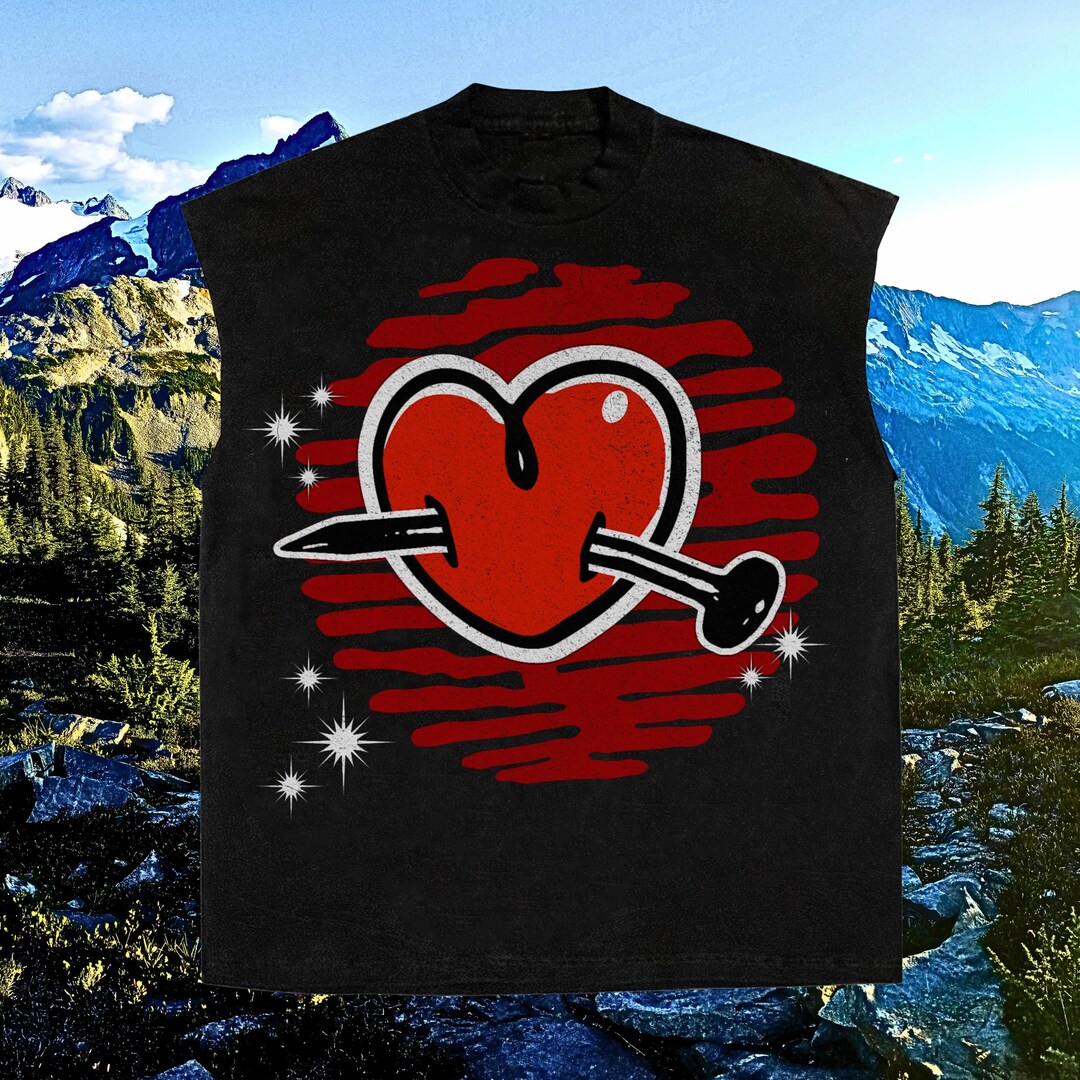 Love Hearts Hand-drawn Trendy PNG Tee Design | Red Background With Star ...