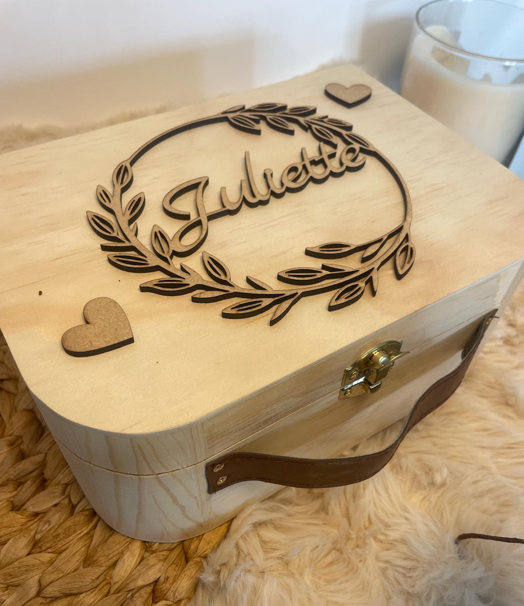 Valise En Bois Personnalisée Relief– Boîte à Souvenirs Unique Pour Bébé ...