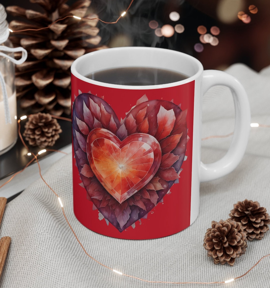 Valentine's Day Crystal Heart Ceramic Mug 11oz - Etsy