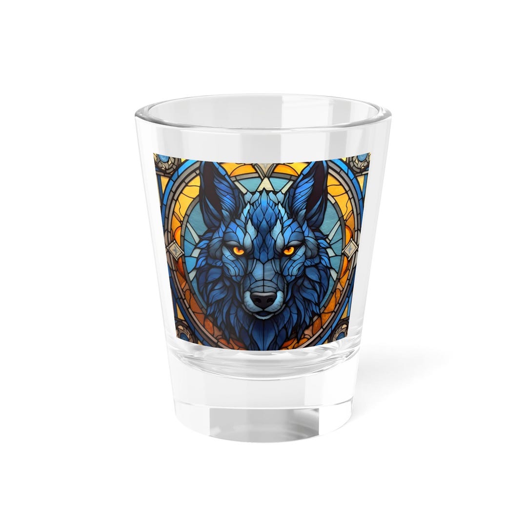 Stained Glass Wolf Shot Glass, Wolf Design Shot Glass, Wolf Shot Glass ...