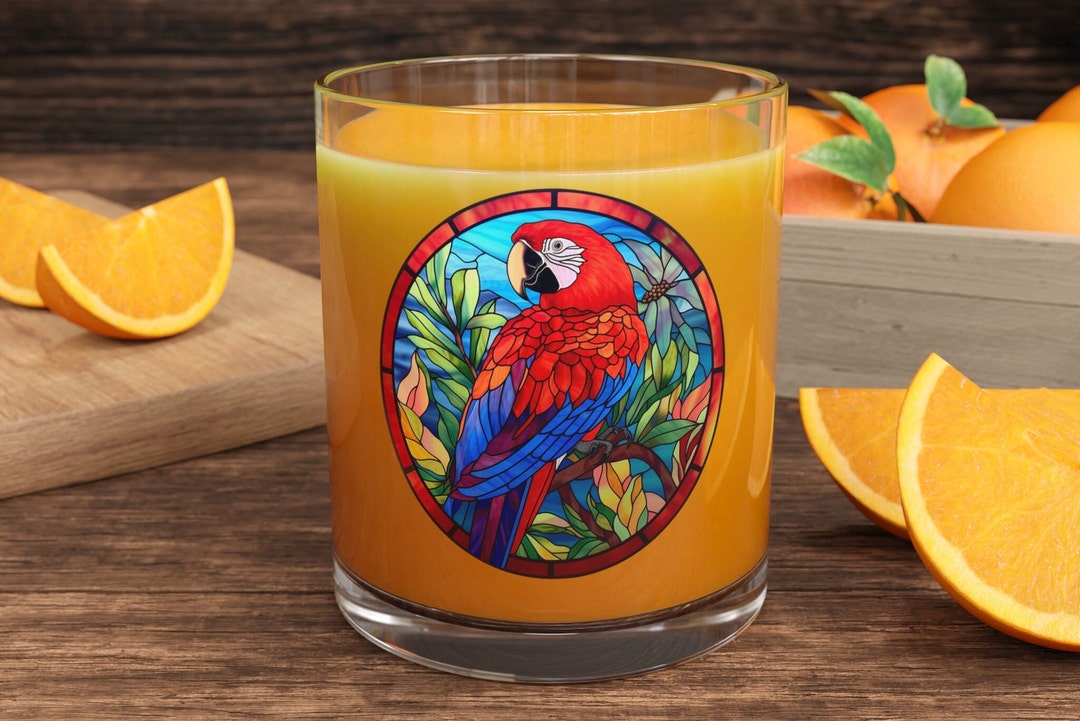 Macaw Whiskey Glass, Stained Glass Design Glass, Bird Glass, Bar Glass ...