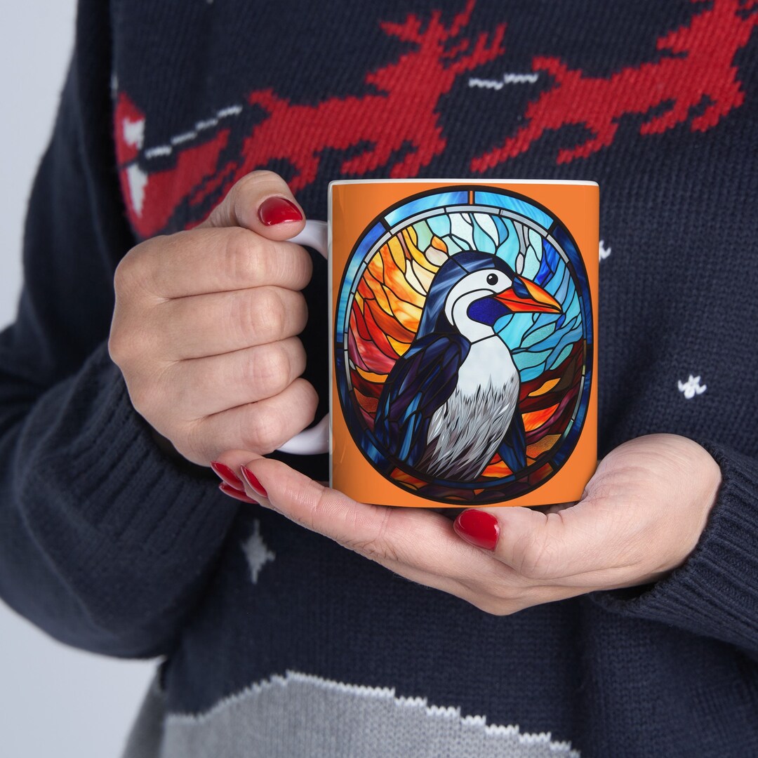 Stained Glass Penguin Design Mug, Penguin Mug, Bird Lover Mugs, Stained ...