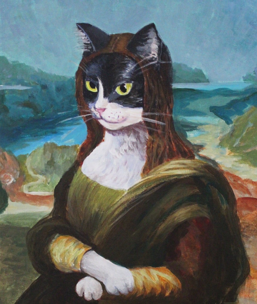 Mona Lisa Cat Parody PNG Whimsical Feline Da Vinci Artwork for T-shirt ...