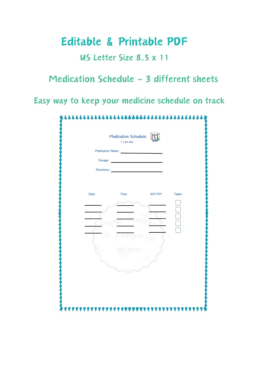 Medication Schedule Digital Printable With Fillable Fields Template and ...