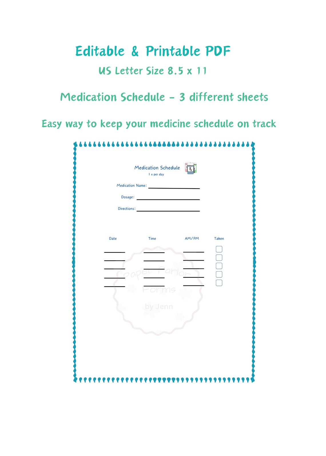 Medication Schedule Digital Printable With Fillable Fields Template and ...