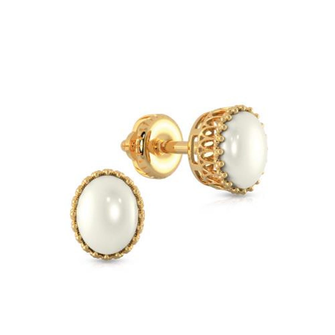 Smart Pearl Earrings, Pearl 14K Yellow Gold Earrings, Pushbacks Studs ...
