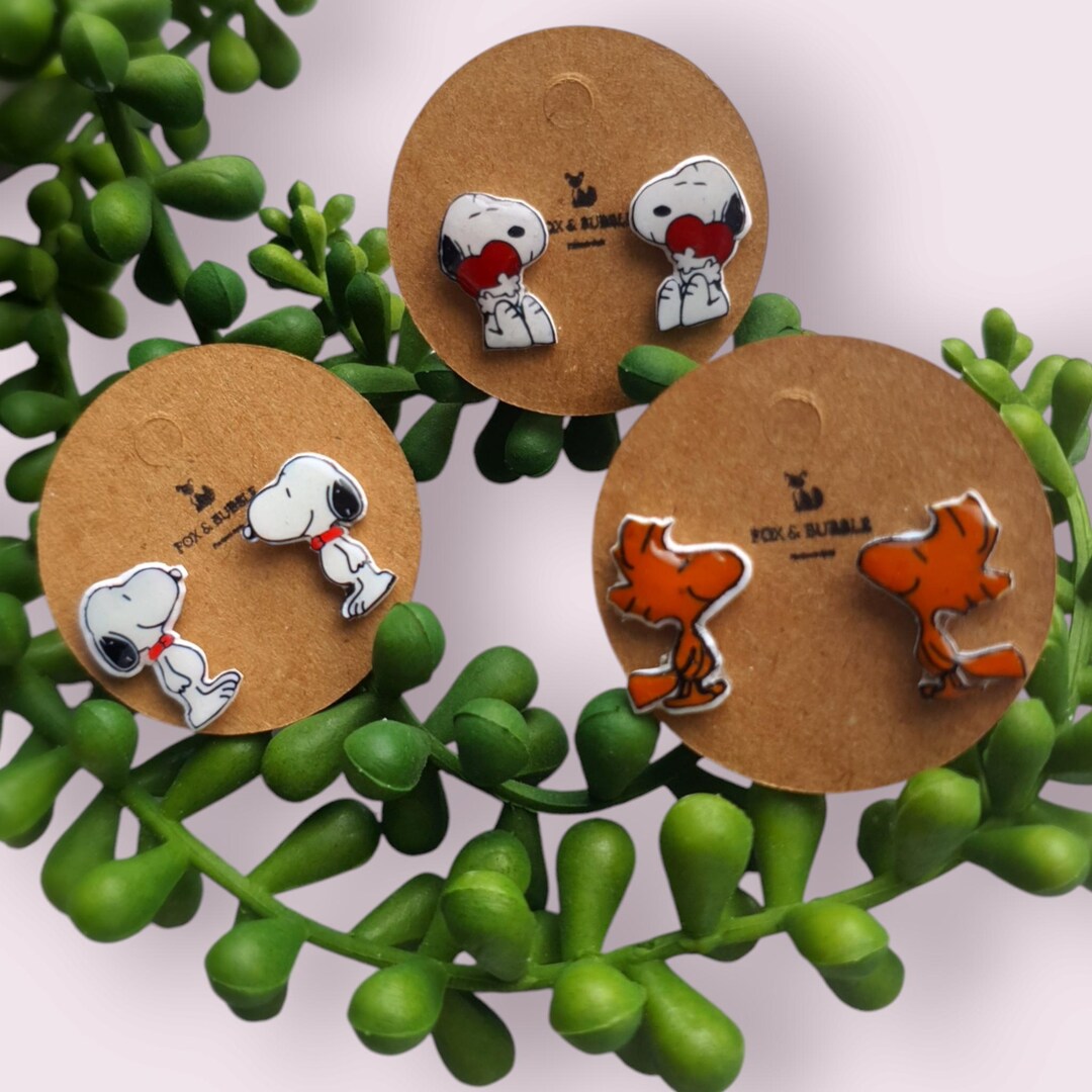 Snoopy, Snoopy Love and Woodstock Earrings. Choose Stud or Clip On ...
