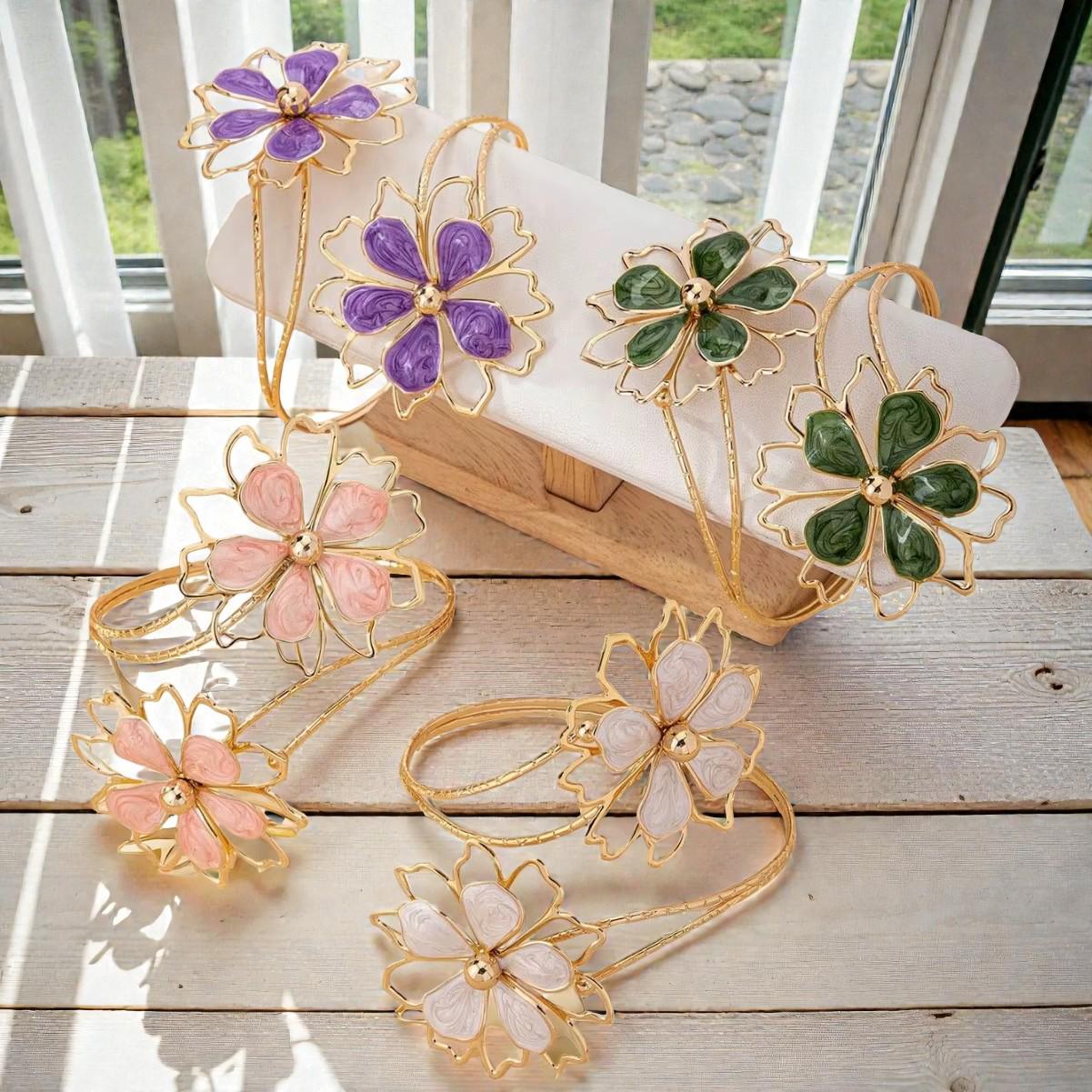 Colorful Hollow Flower Open Cuff Armband for Women – Trendy Spiral ...