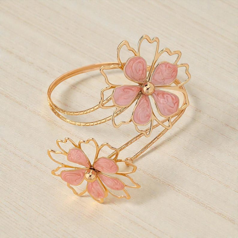 Colorful Hollow Flower Open Cuff Armband for Women – Trendy Spiral ...