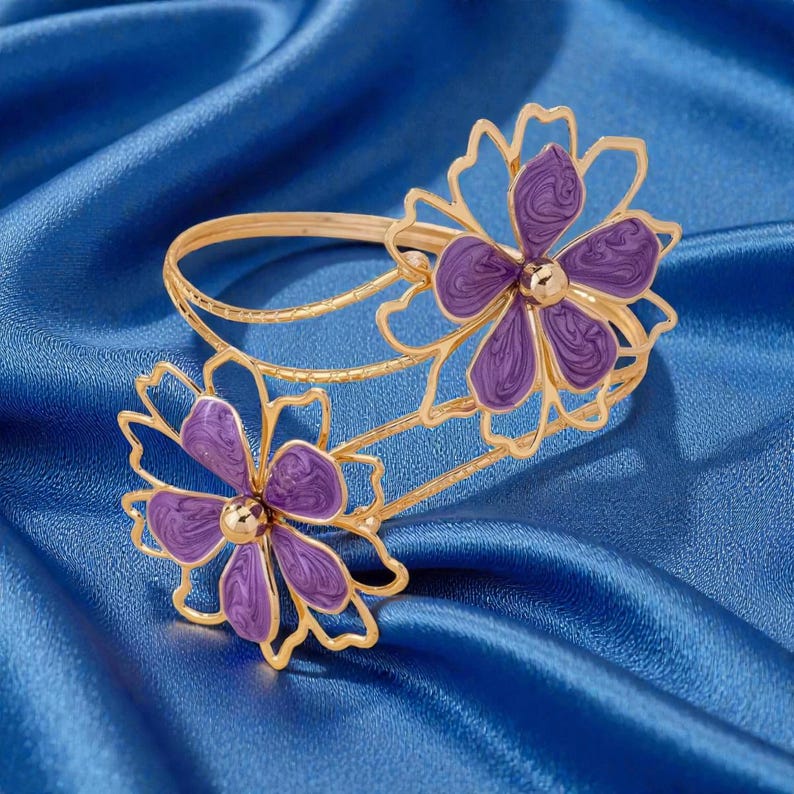 Colorful Hollow Flower Open Cuff Armband for Women – Trendy Spiral ...
