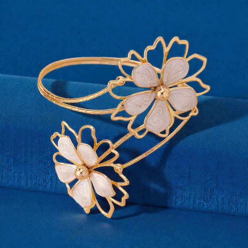 Colorful Hollow Flower Open Cuff Armband for Women – Trendy Spiral ...