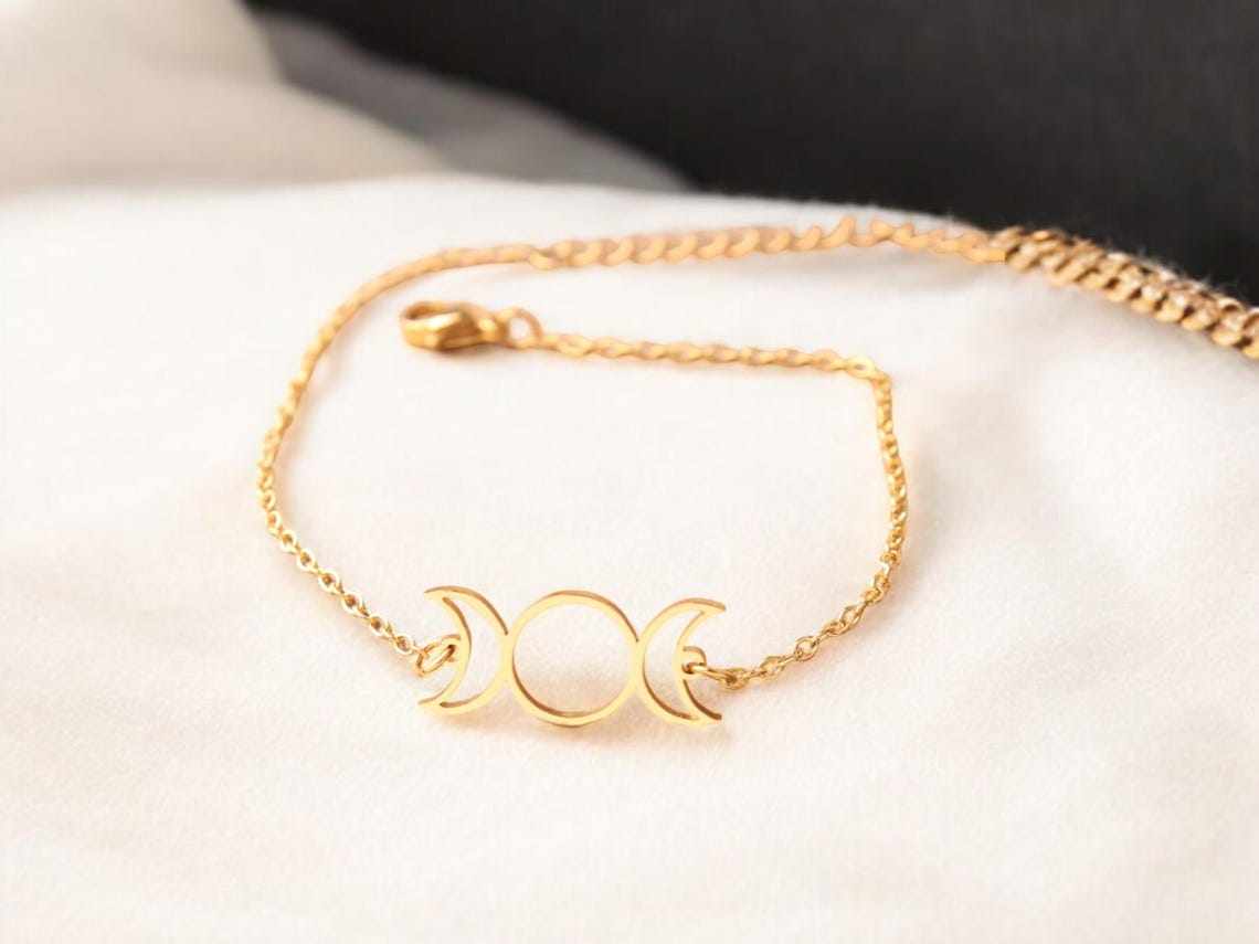 Triple Moon Goddess Bracelet - Stainless Steel Hecate Jewelry - Etsy