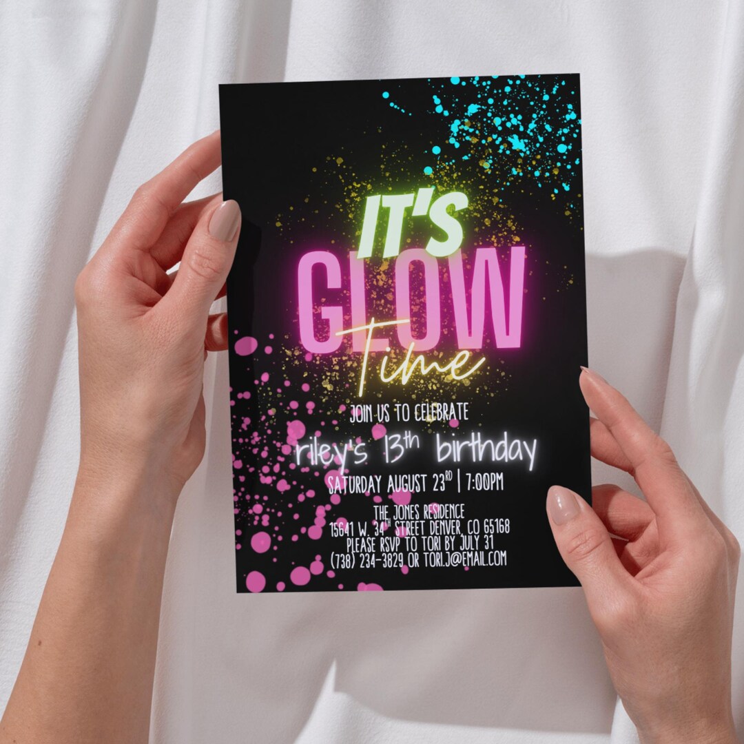 It's Glow Time Birthday Invitation - Etsy
