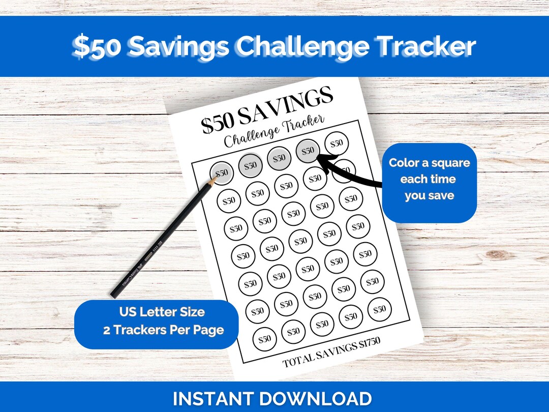 50 Dollar Savings Challenge Tracker | Envelope Savings | Money Savings ...
