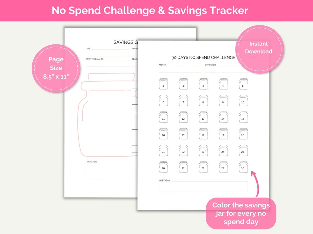 30 Day No Spend Challenge Printable Bundle, No Spend Challenge Tracker ...