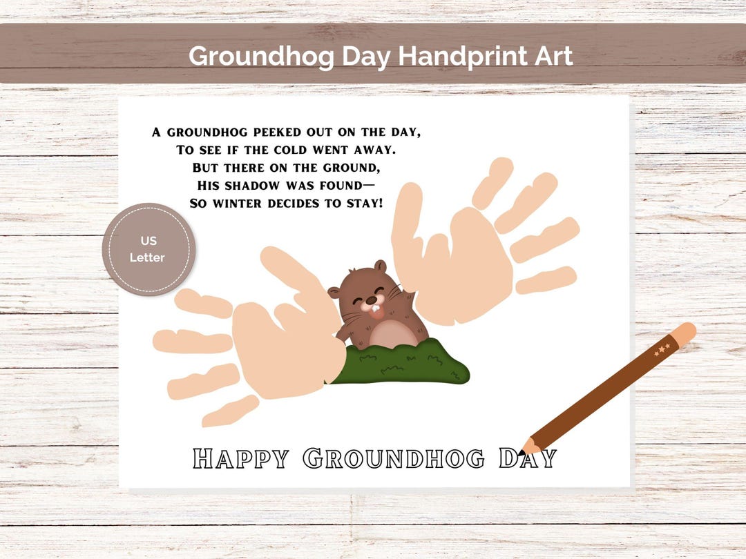 Groundhog Day Handprint Art Activity Printable, Ground Hog Day Craft ...