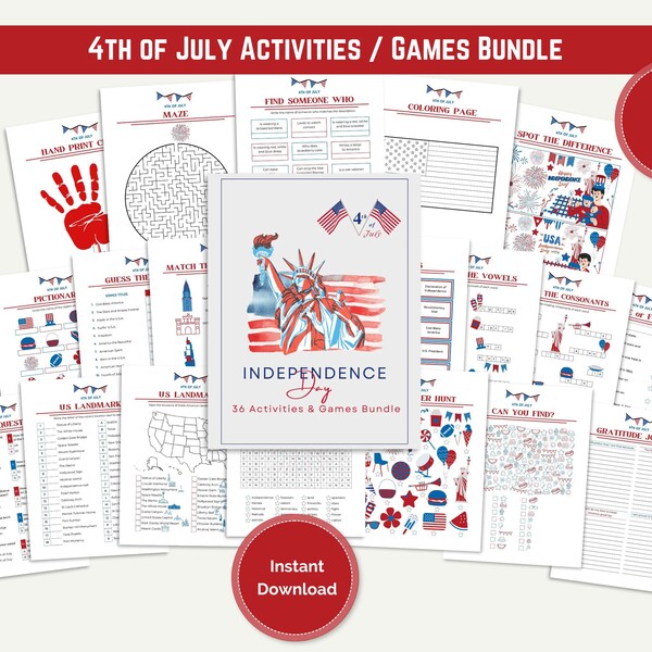 4th of July Activities and Games Bundle / Independence Day Patriotic ...