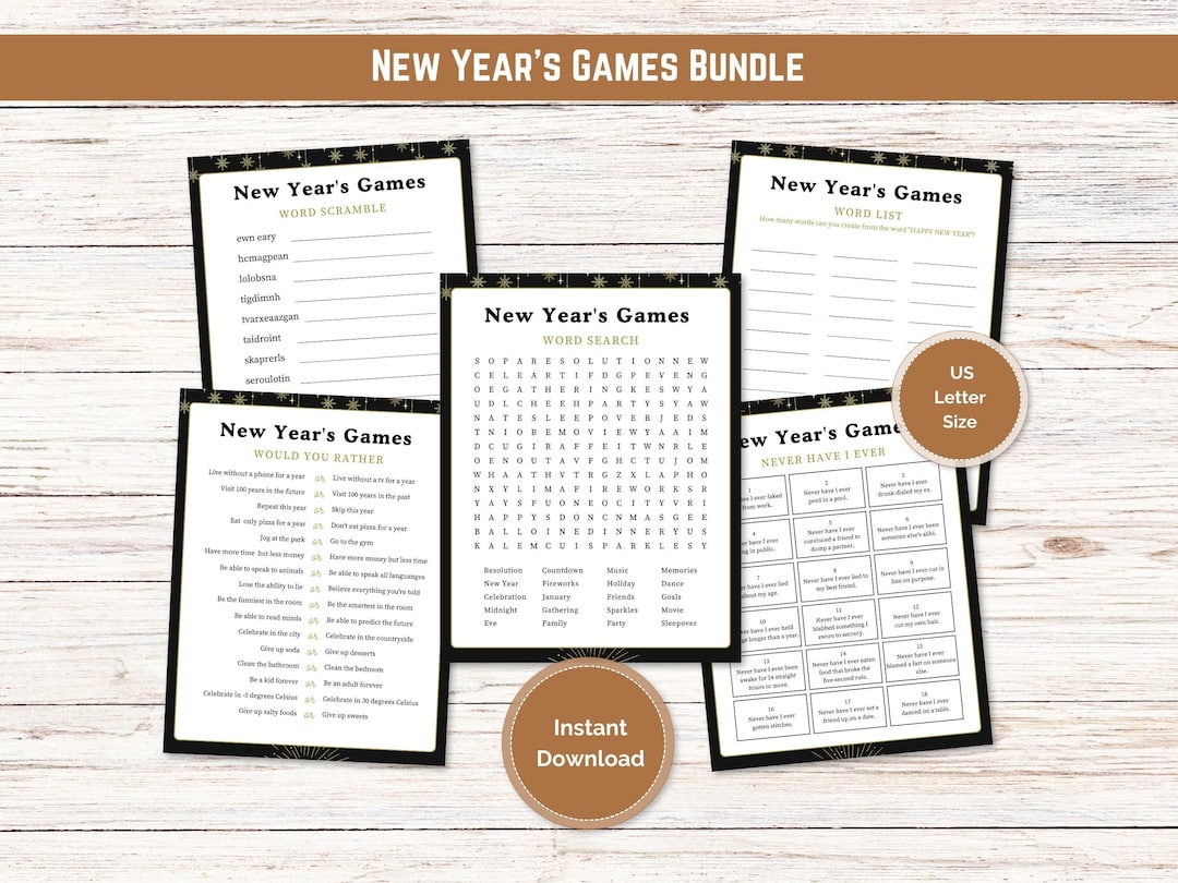 New Years Printable Games Bundle New Year Party Games new Year's Day ...