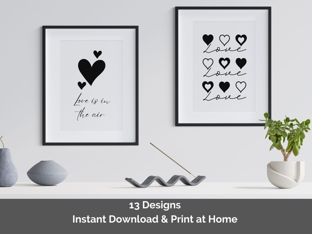 Black Heart Valentine's Day Printable Wall Art Bundle, Set of 13 ...