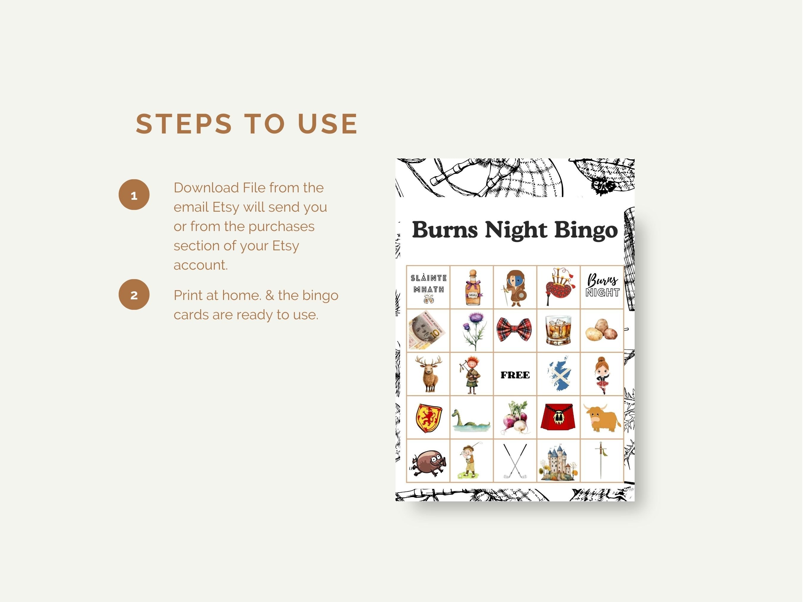 10 Printable Burns Night Bingo Cards Including Caller Card, Bingo ...