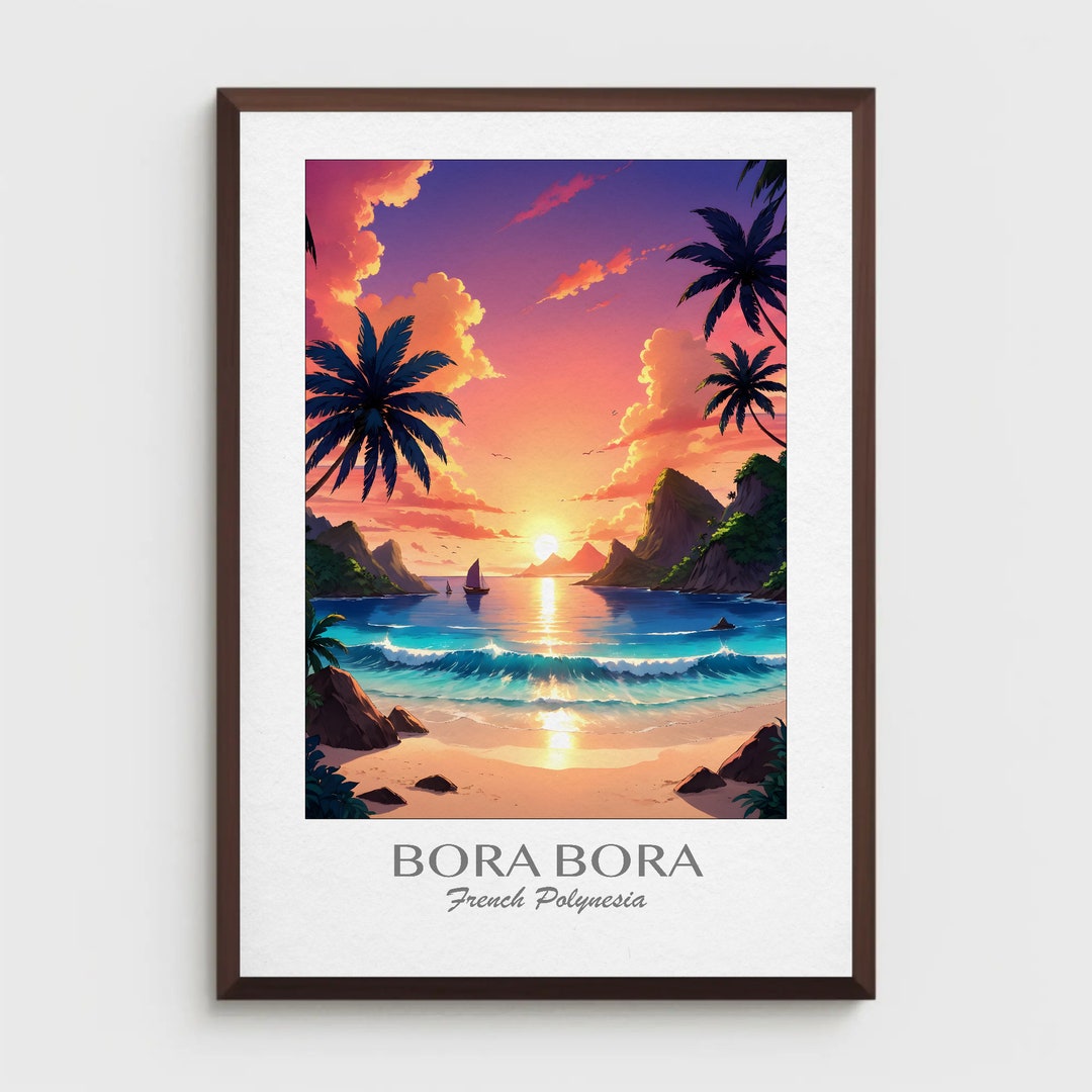 BORA BORA Printable Travel Poster Digital Drawing, Home Decor, Download ...