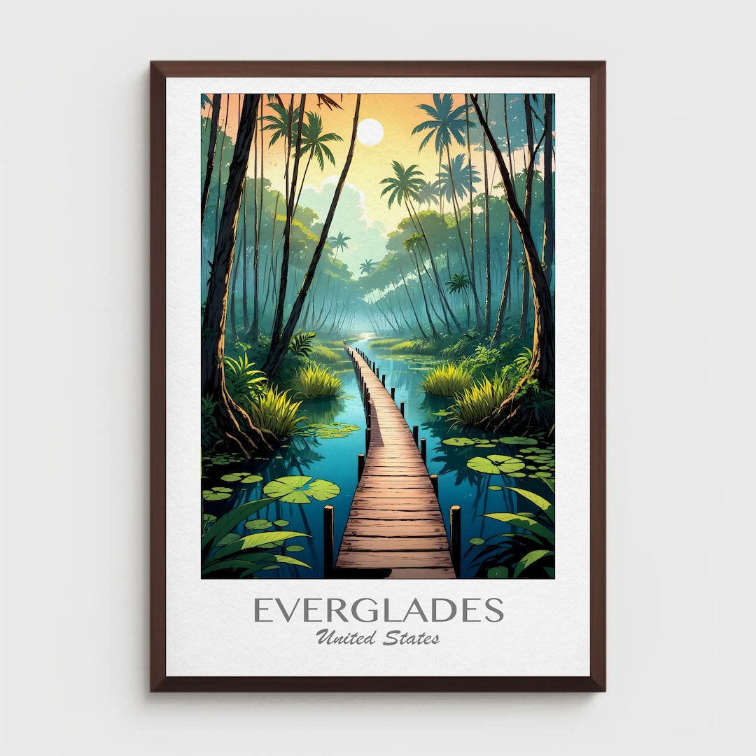THE EVERGLADES USA Printable Travel Poster Digital Drawing, Home Decor ...