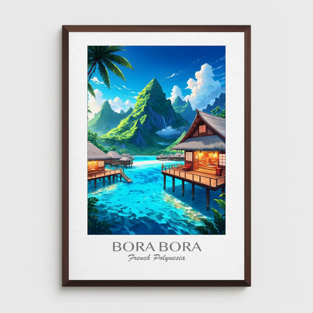 BORA BORA Travel Poster Drawing, Digital Printable Download City Print ...