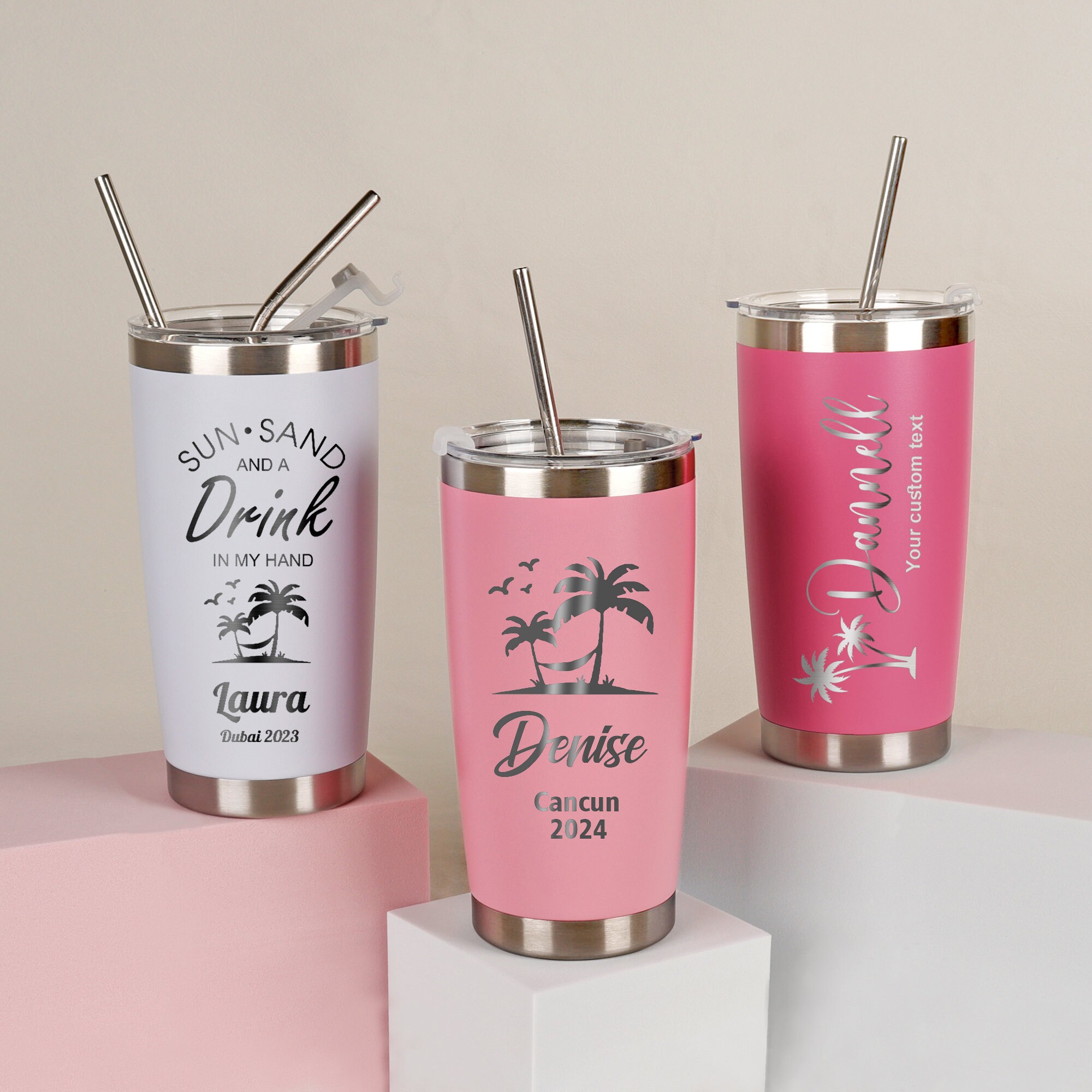 Personalized Beach Tumbler for Girls Trip Vacation 20 OZ Tumbler Girls ...