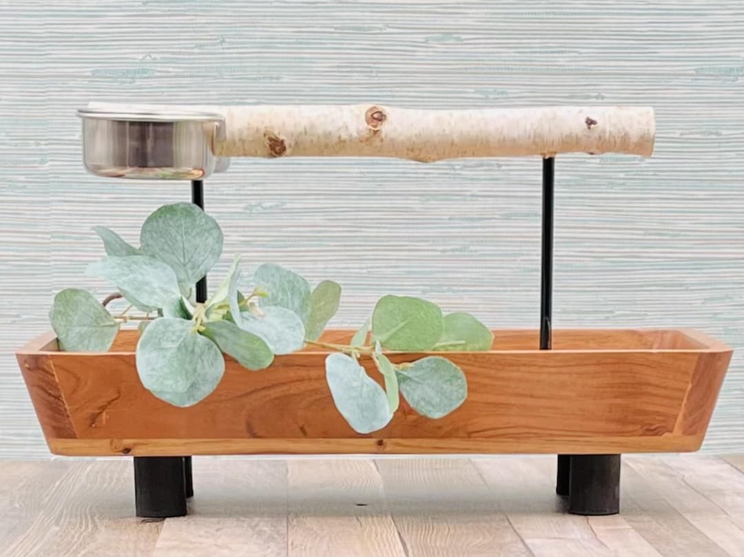 Acacia Wood Tabletop Parrot Stand With Birch Perch & Feeding Dishes - Etsy