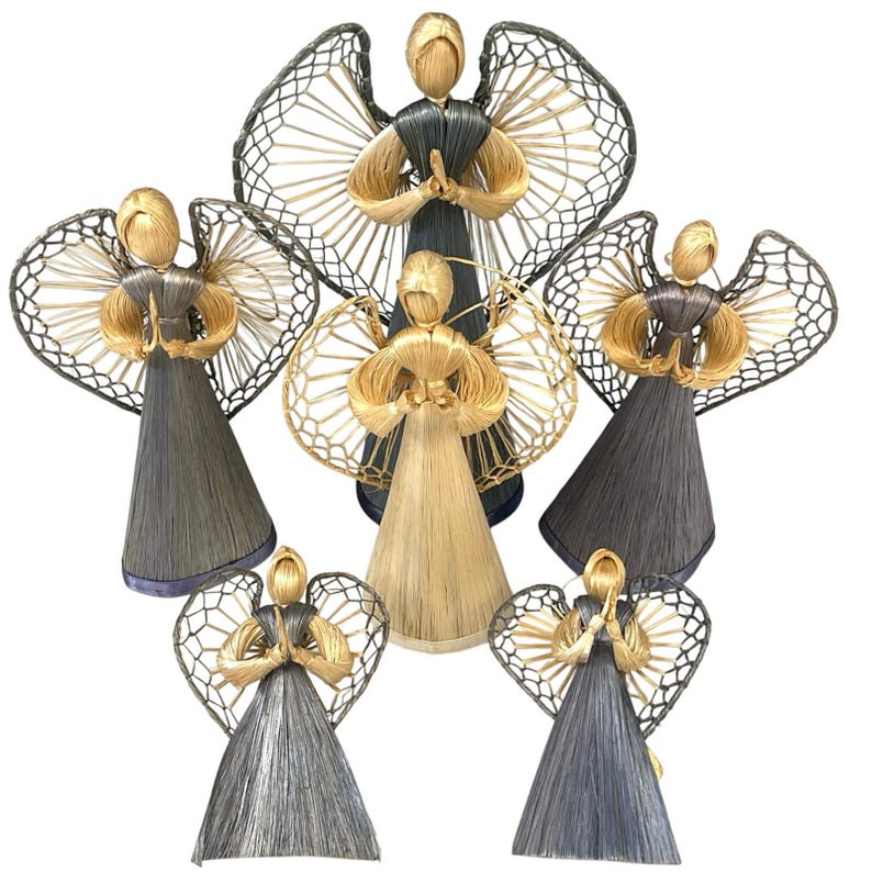 Vintage Straw Angels Set of 6 Christmas Ornaments Made in Philippines ...