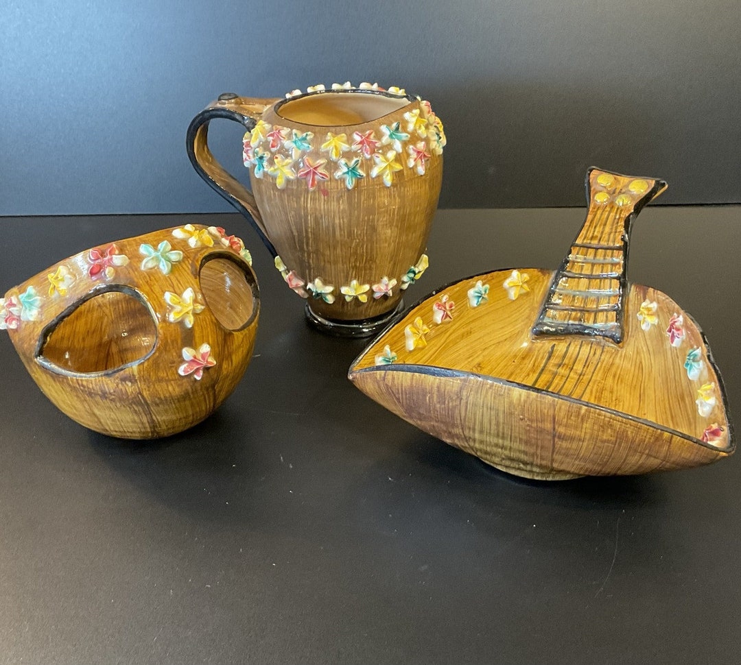 3 Artist Signed Italian Art Pottery Dishes MCM Applied Flowers Hand ...