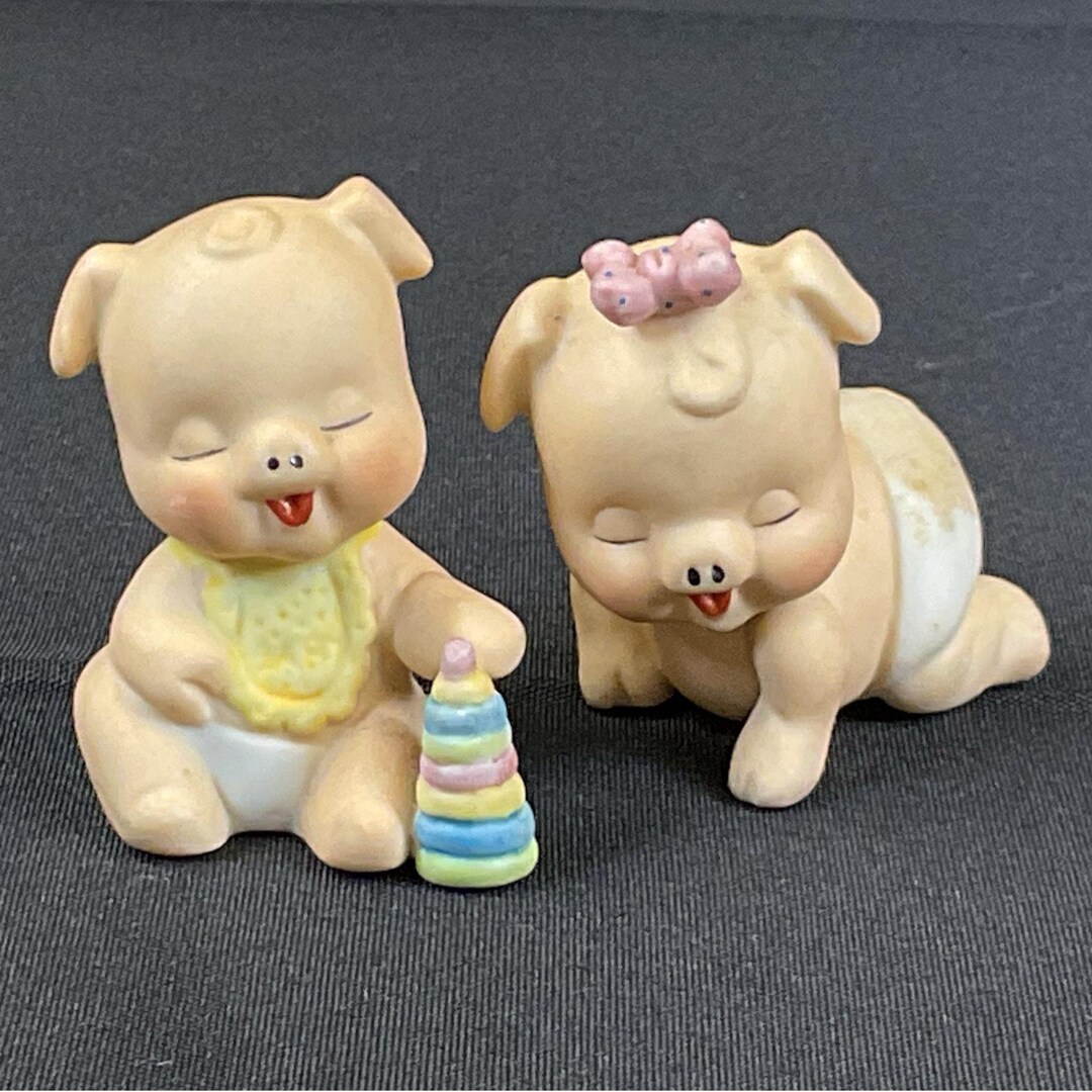 Vintage 1981 Enesco Baby Piglets Pig Figurines Diapers Crawling Set of ...