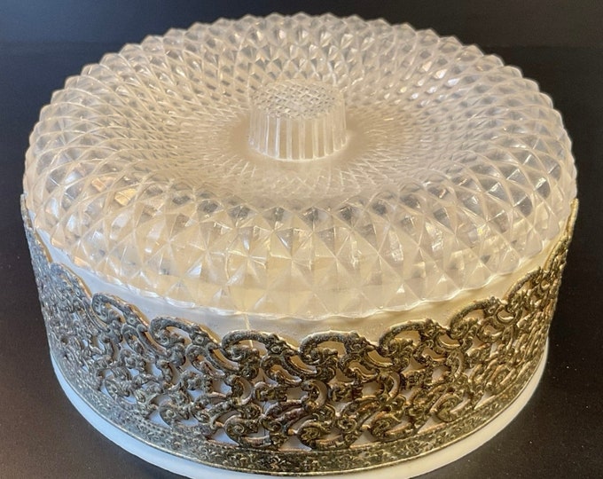 VTG Mon Boudoir Vanity Dusting Powder Crystal Cut Lucite Lid Gold ...