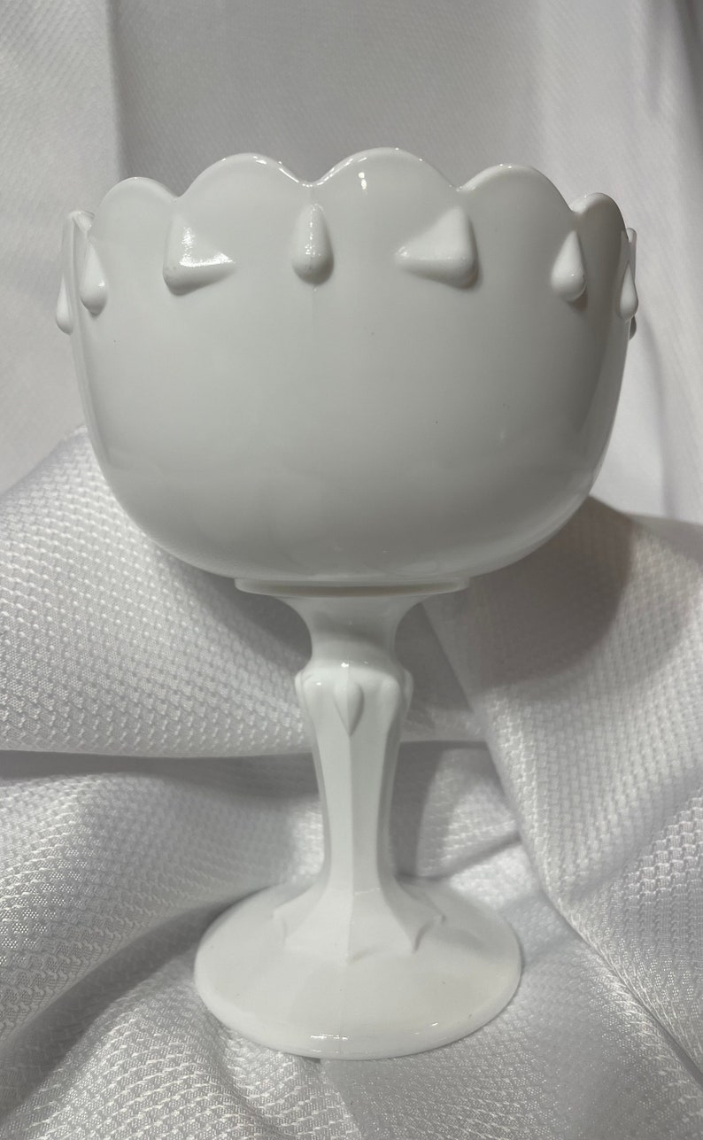 Vintage Indiana Milk Glass Pedestal Compote With Teardrop Pattern - Etsy