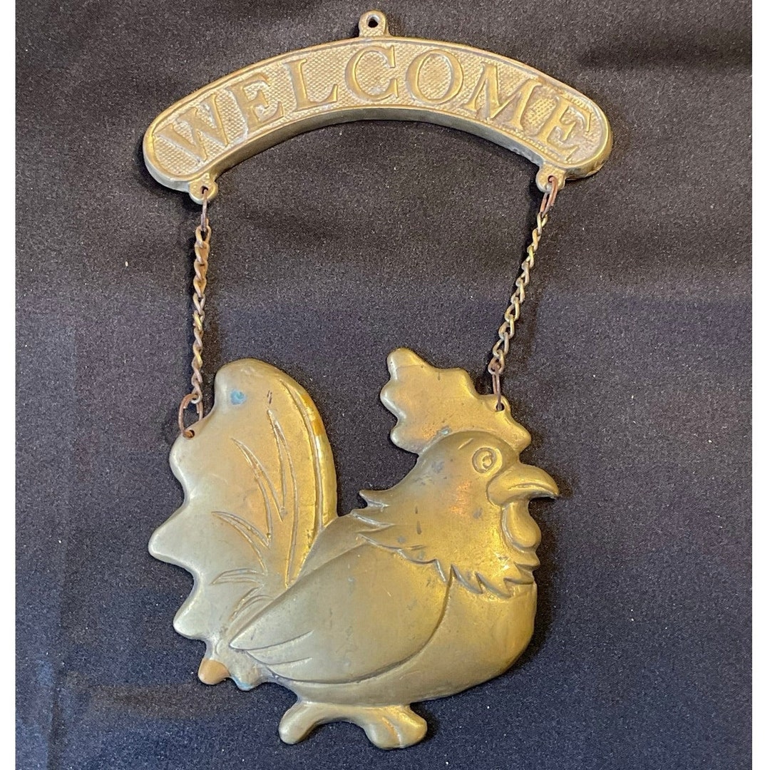 VTG Brass Rooster Entryway Welcome Sign Wall Hanging Plaque Made in ...