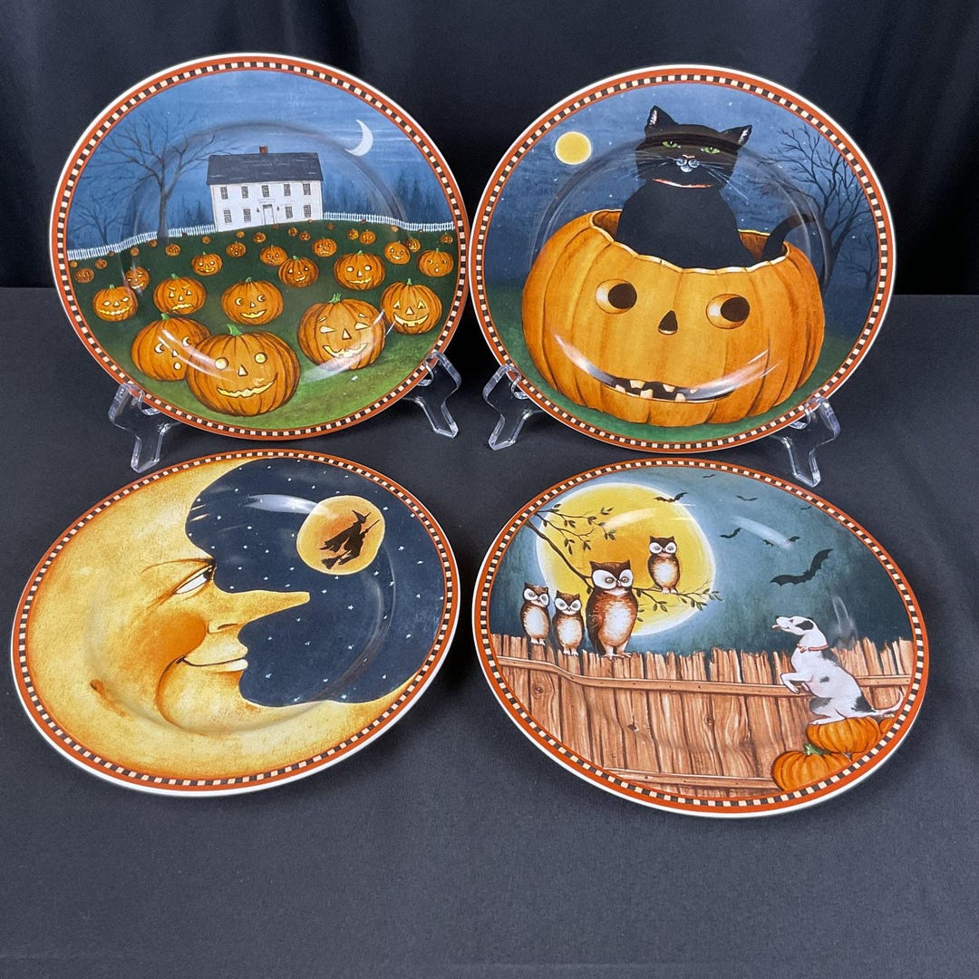 Set of 4 David Carter Brown Plates “pumpkin Hollow” 2002 8 Inches ...