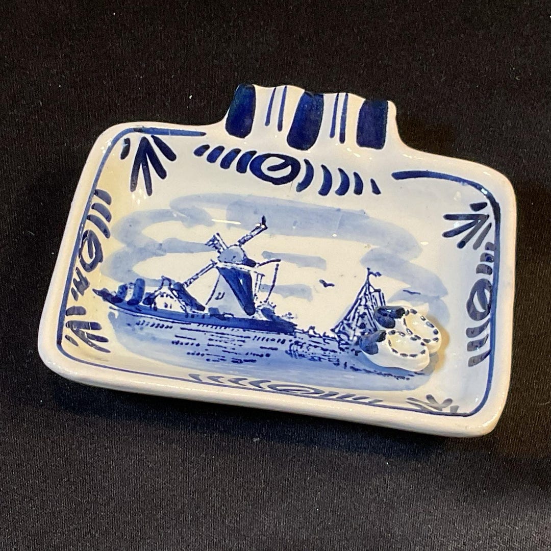 Vintage Delft Blue Hand-painted Ashtray Windmill and Dutch Shoes ...