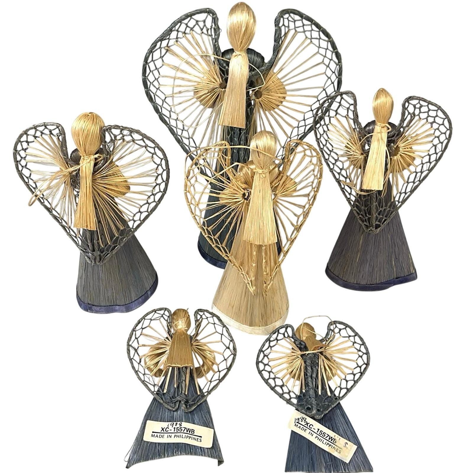 Vintage Straw Angels Set of 6 Christmas Ornaments Made in Philippines ...
