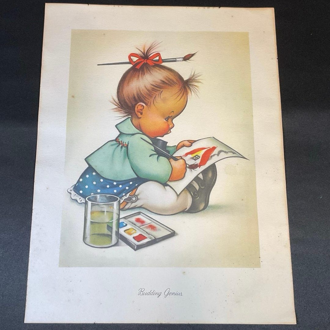 Vintage budding Genius Unframed Print 13x17 Baby Painting Nursery Decor ...