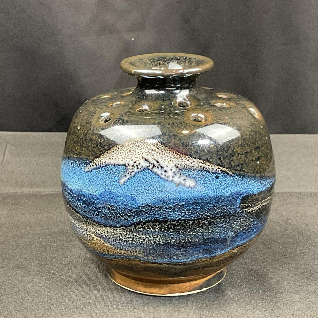 Vintage Wendt Pottery Flower Frog Vase With Volcanic Ash Glaze 1993 ...