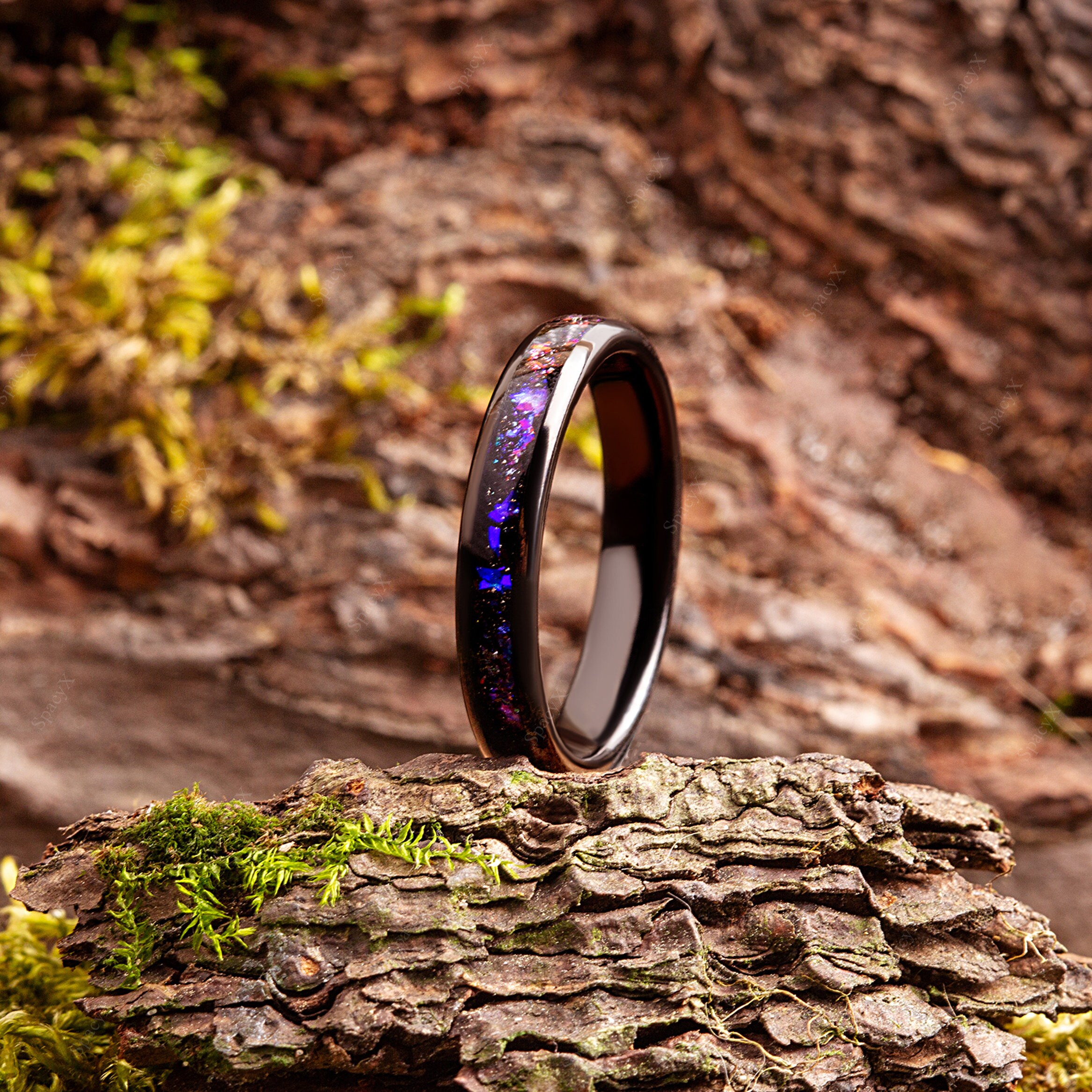 Nebula Wedding Ring, Black Space Wedding Ring, Tungsten Outer Space ...