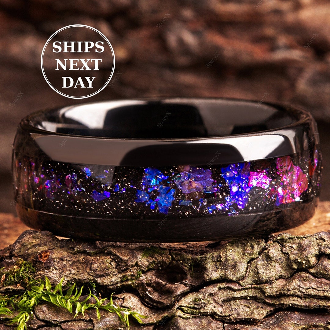 Nebula Wedding Ring, Black Space Wedding Ring, Tungsten Outer Space ...
