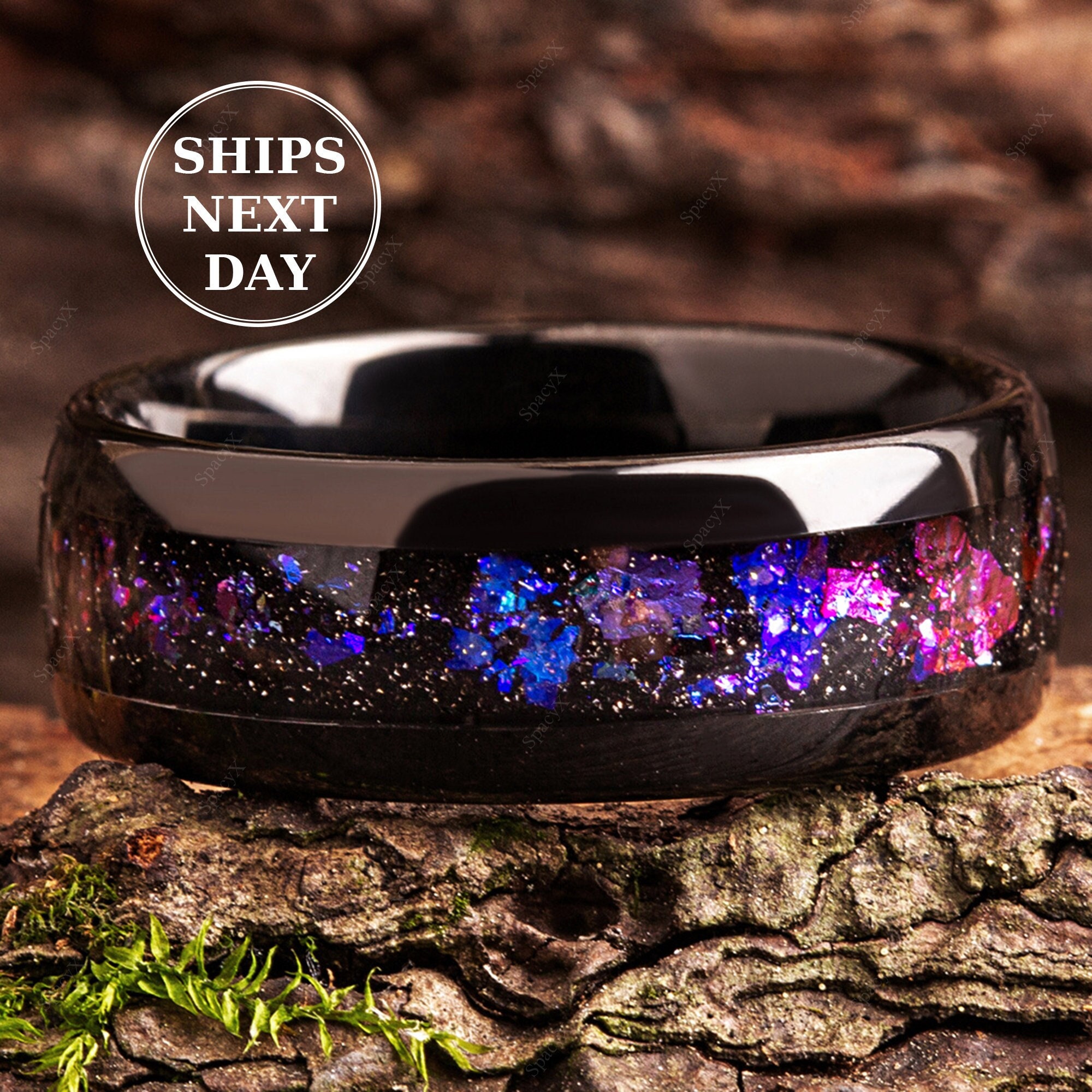 Nebula Wedding Ring, Black Space Wedding Ring, Tungsten Outer Space ...