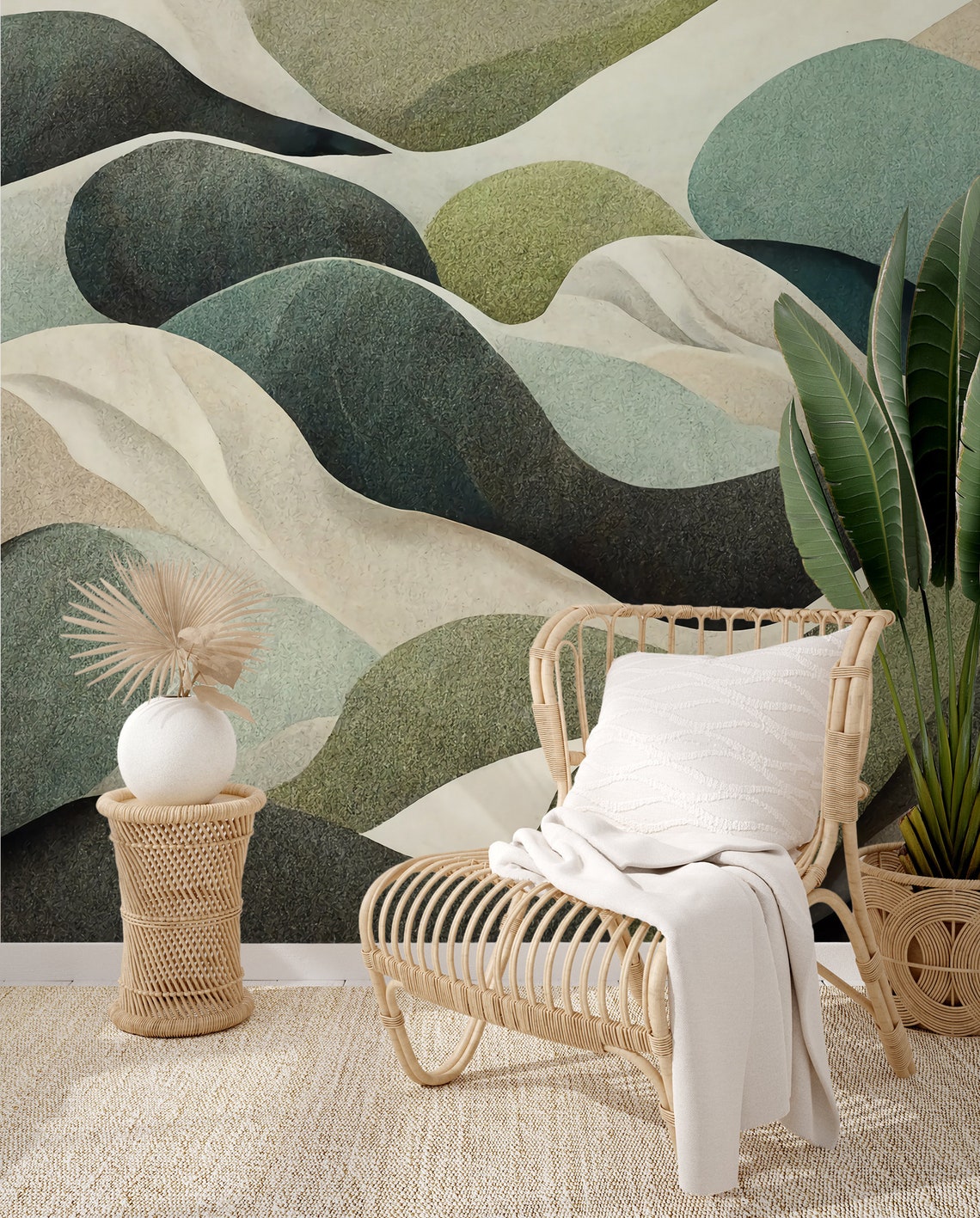 Green Wavy Modern Abstraction Wall Mural Wall Decor Home Renovation ...