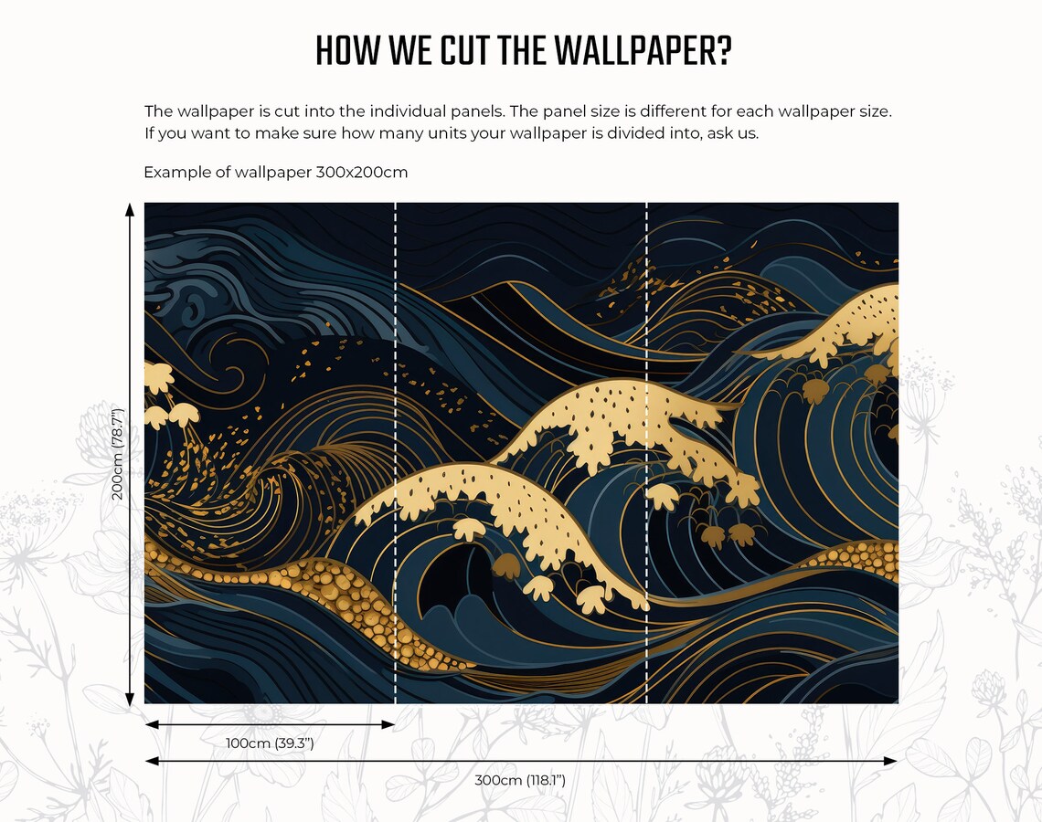 Japanese Style Wall Mural, Wave Pattern | Wall Decor | Home Renovation ...